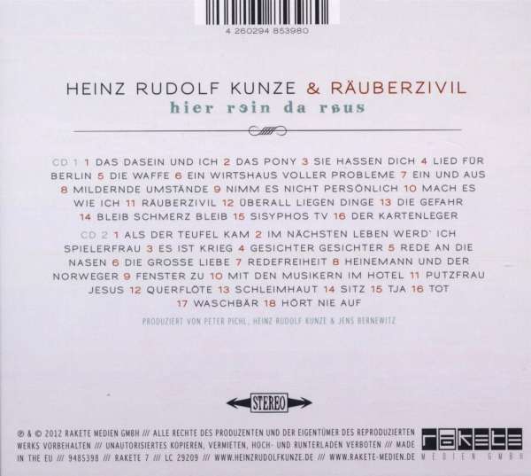 Osta Heinz Rudolf Kunze - Hier rein, da raus (CD) levy netistä – SumashopFI